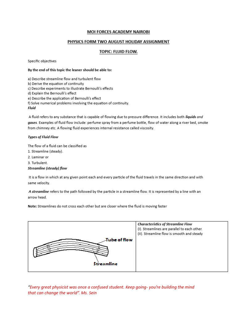 Physics Form 2 August Holiday Assignment | PDF | Fluid Dynamics | Lift (Force)
