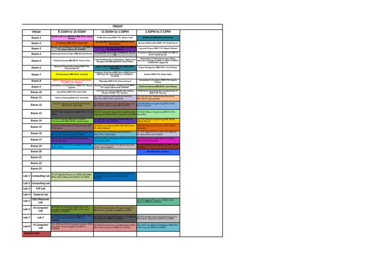 Friday Class Schedule Overview Pdf