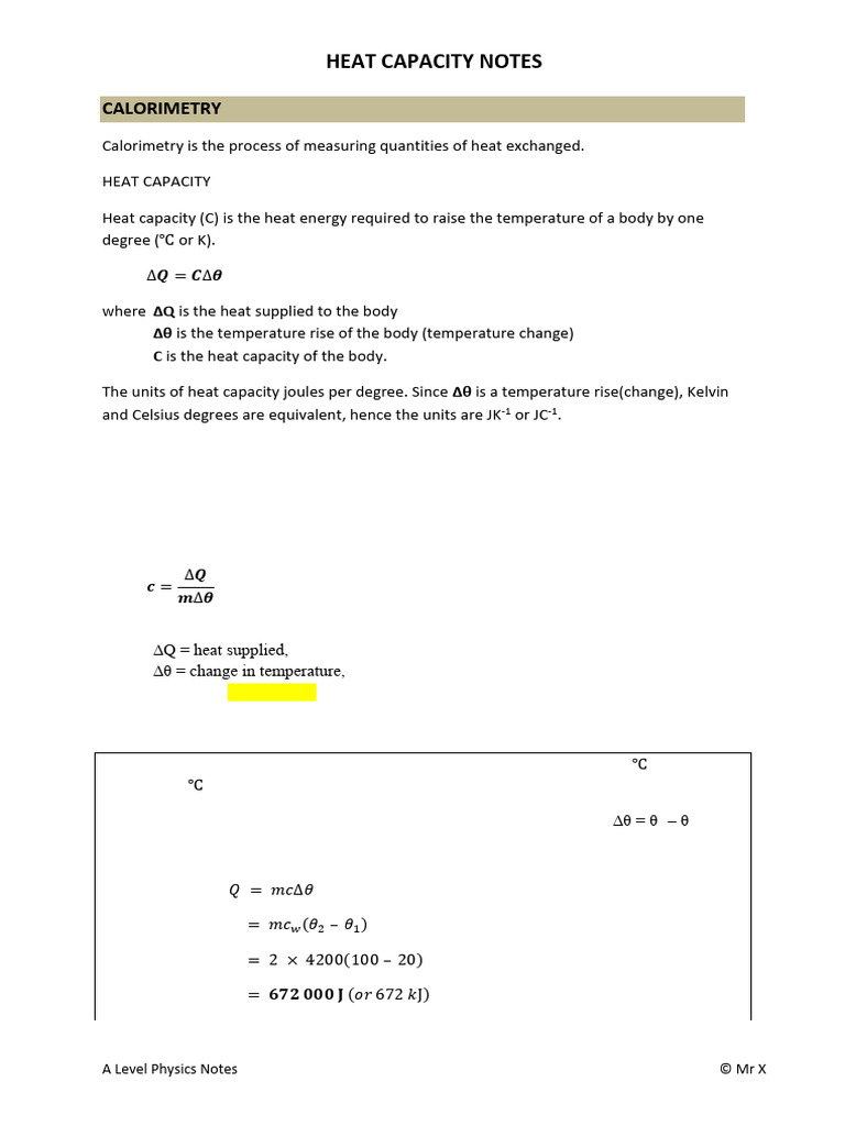 HEAT CAPACITY Notes | PDF | Heat | Latent Heat