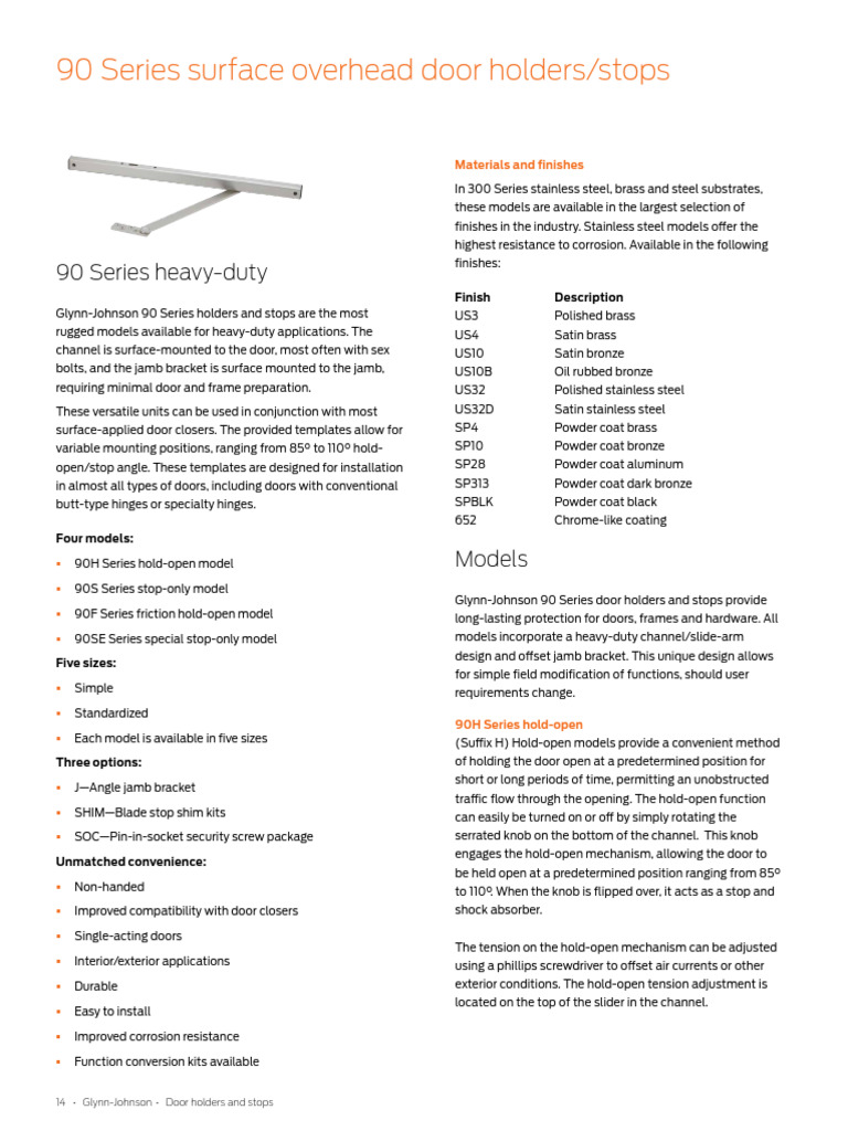 Glynn-Johnson 90 Series Installation Guide | PDF | Door | Mechanical ...