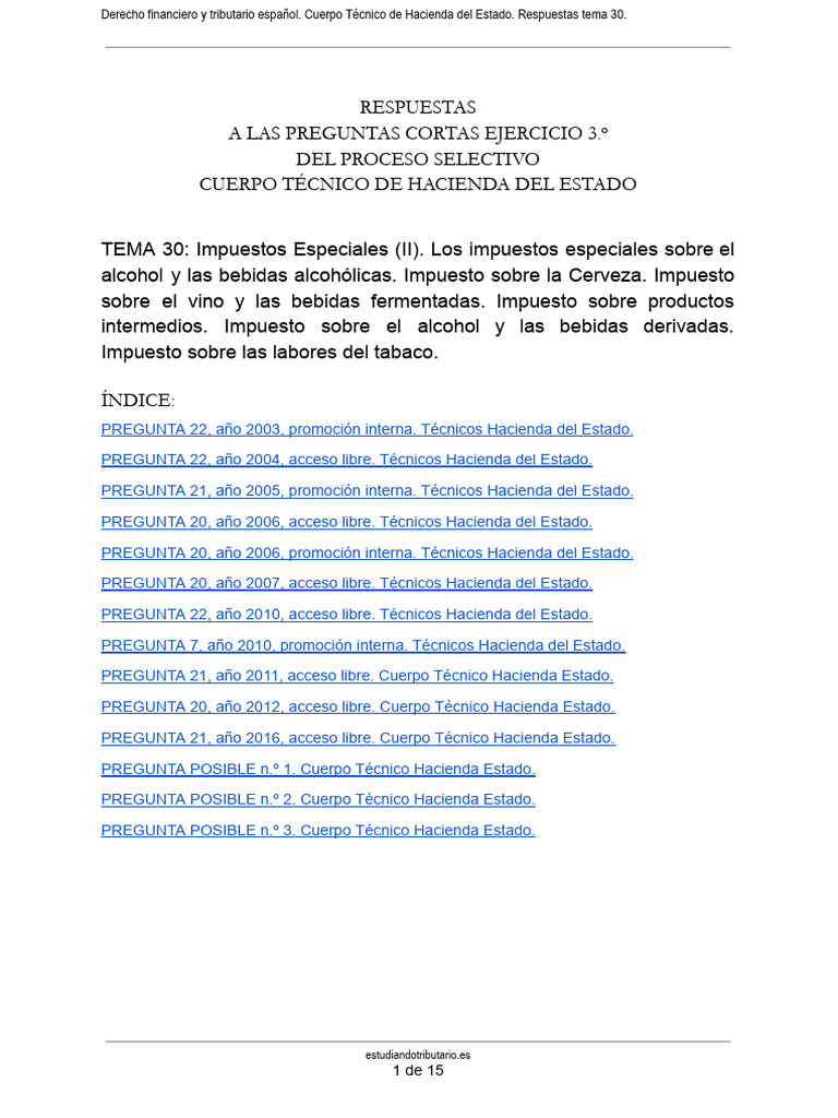 Respuestas Preguntas Examen TEMA 30 Imp Especiales II | PDF | Impuestos ...