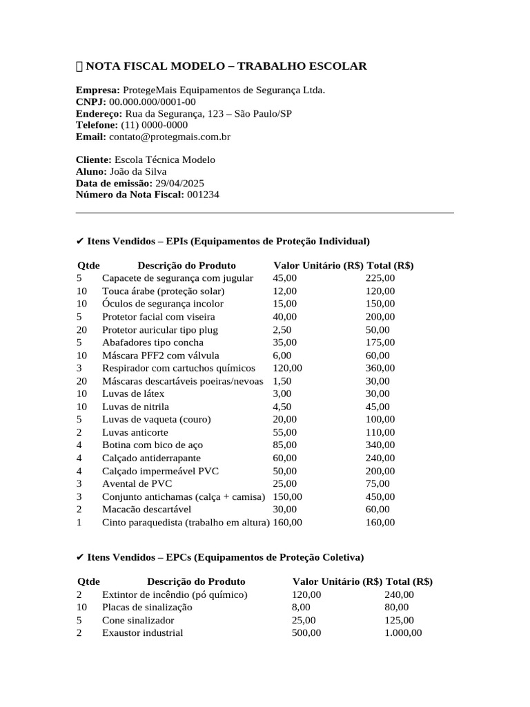 %f0%9f%a7%Be Nota Fiscal de Compras Epis e Epcs | PDF