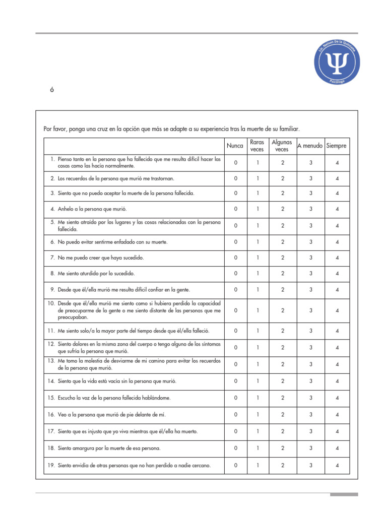 Escala Idc Duelo Complicado | PDF