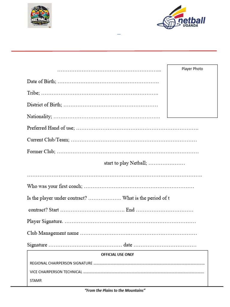 Player Registration Form 2025 | PDF