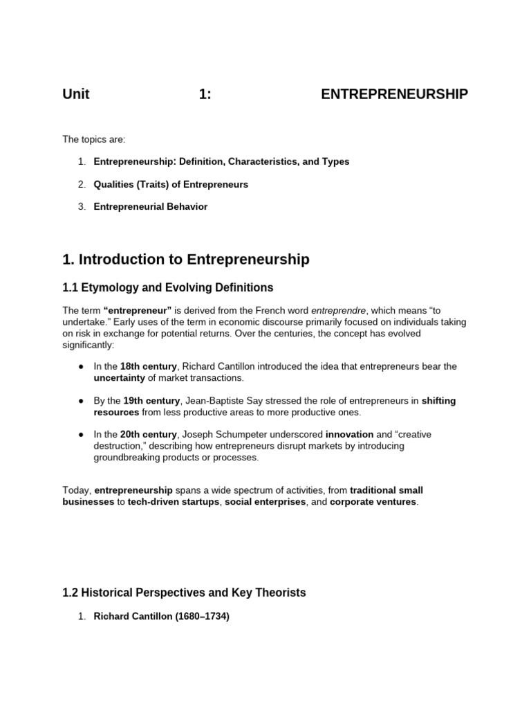 Unit 1 Entrepreneurship | PDF | Entrepreneurship | Startup Company