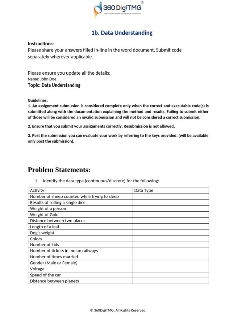 Data Understanding Assignment Guide | PDF | Level Of Measurement