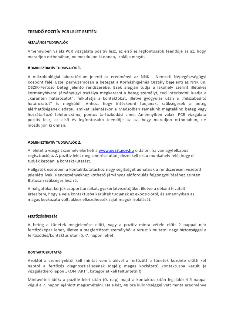 Teendő Pozitív PCR Lelet Esetén 1 1 | PDF