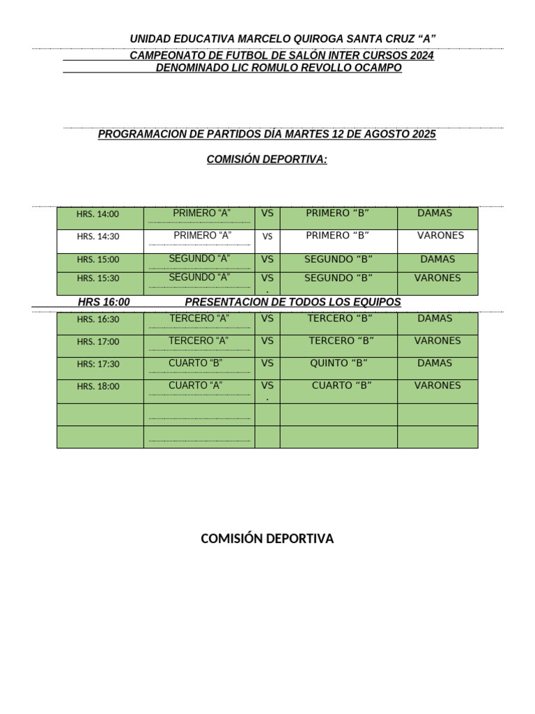 Rol Departidos Intercursos 2025 | PDF