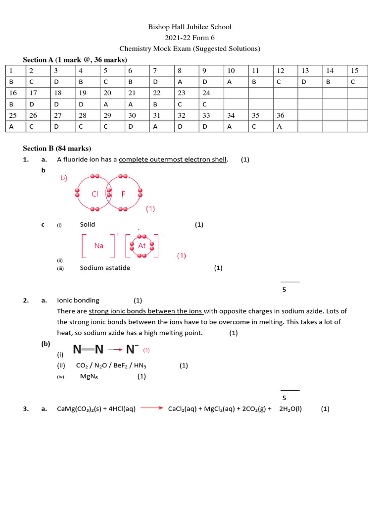 Bhjs 2122 f6 Chem Mock p1 Ans - Yi Huen Wong | PDF | Sets Of Chemical Elements | Applied And ...