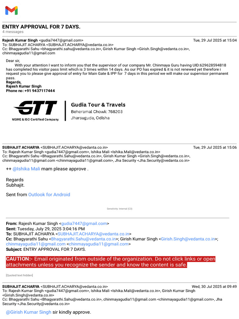 Gmail - Entry Approval For 7 Days. | PDF | Online Services | Computing