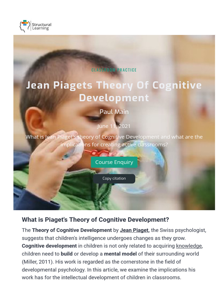 Cognitive Dev Theory Oiaget 1 | PDF | Cognitive Development | Thought