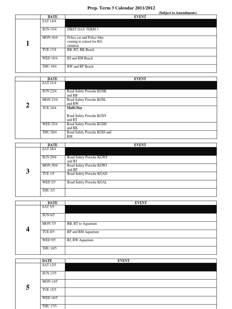 Prep Term 3 Calendar | PDF