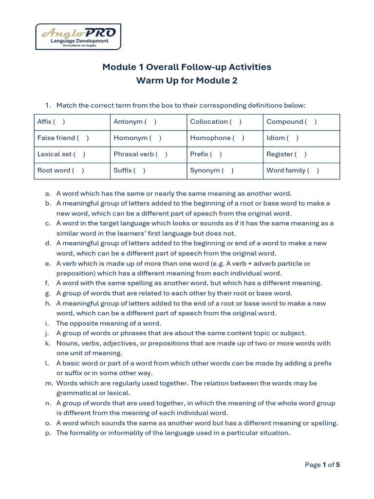 TKT Module 1 Overall Review - Blank | PDF | Word | Human Communication