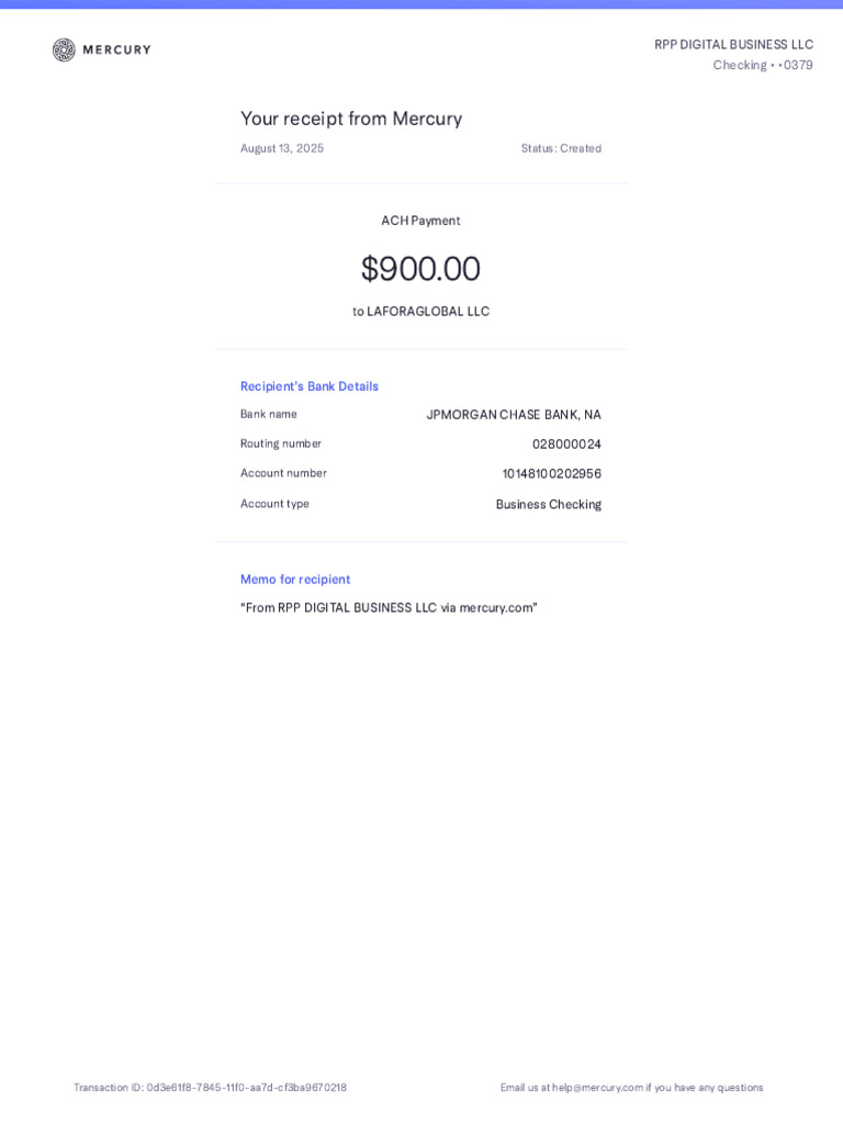 Mercury ACH Payment Receipt | PDF
