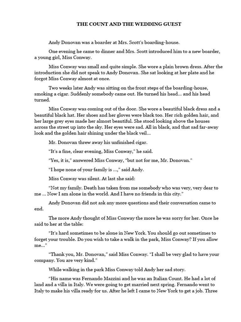 The Count and the Wedding Guest Story | PDF