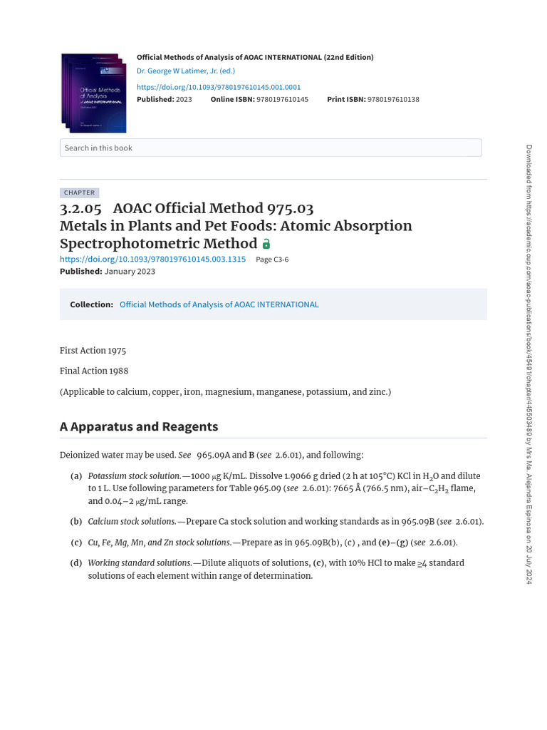 AOAC Method 975.03 for Metal Analysis | PDF | Magnesium | Manganese