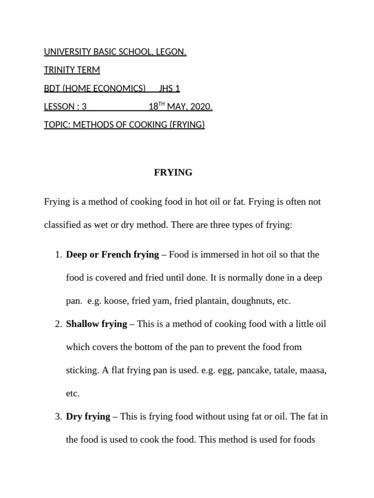 Bdt (Home Econs) Jhs1 Lesson 3 | PDF | Cooking | Frying