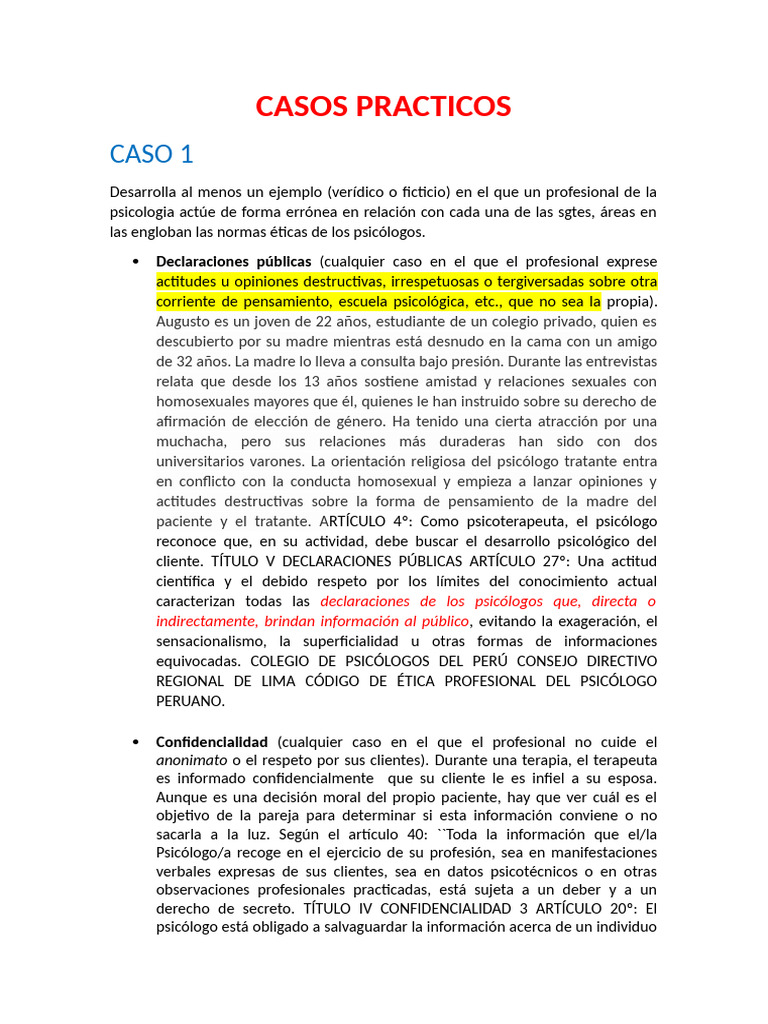 CASOS PRACTICOS | PDF | Psicoterapia | Terapia racional de comportamiento emotivo
