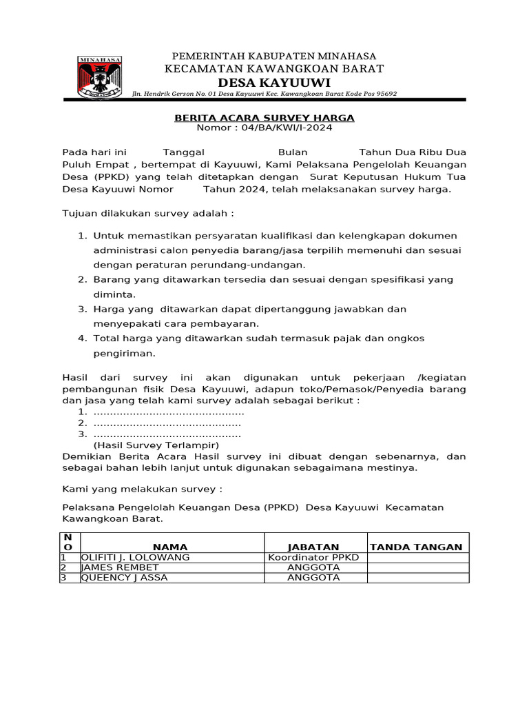 Survey Harga Toko 2024 | PDF