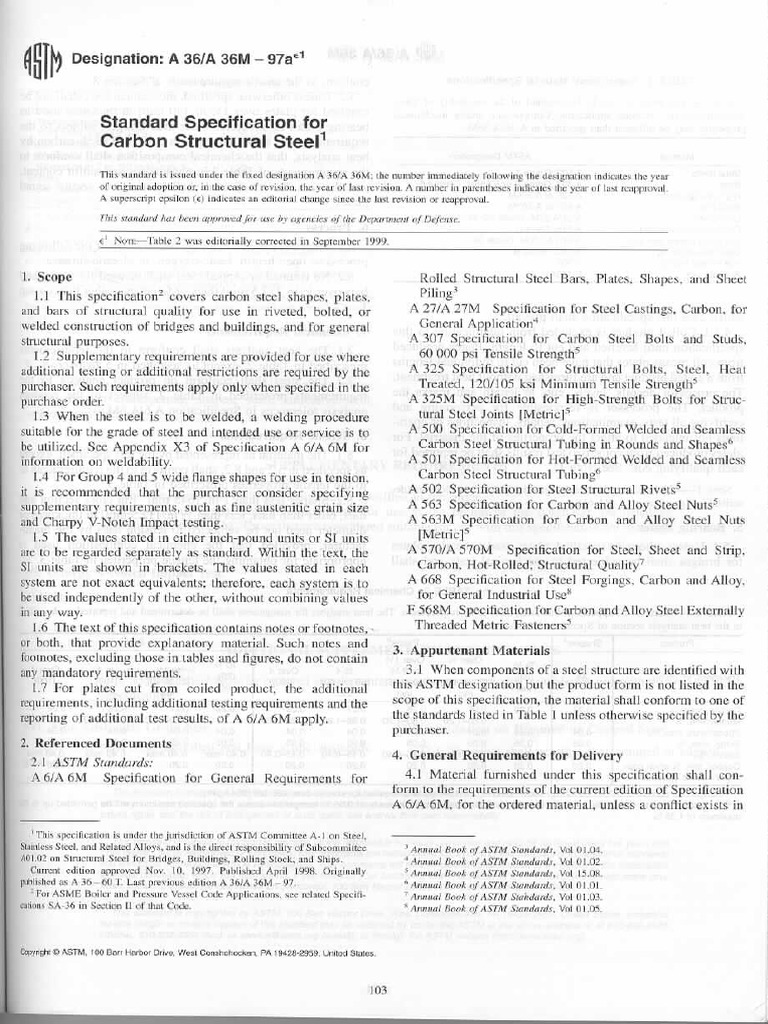 Astm A 36 - A 36M-97 | PDF
