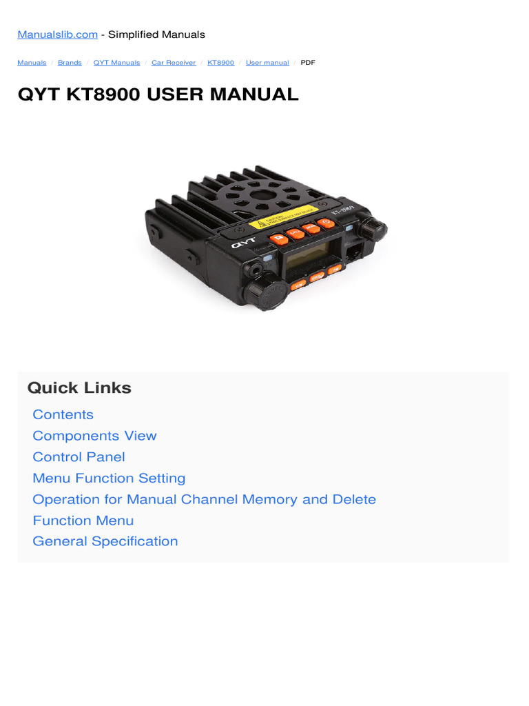 QYT KT-8900 User Manual Overview | PDF