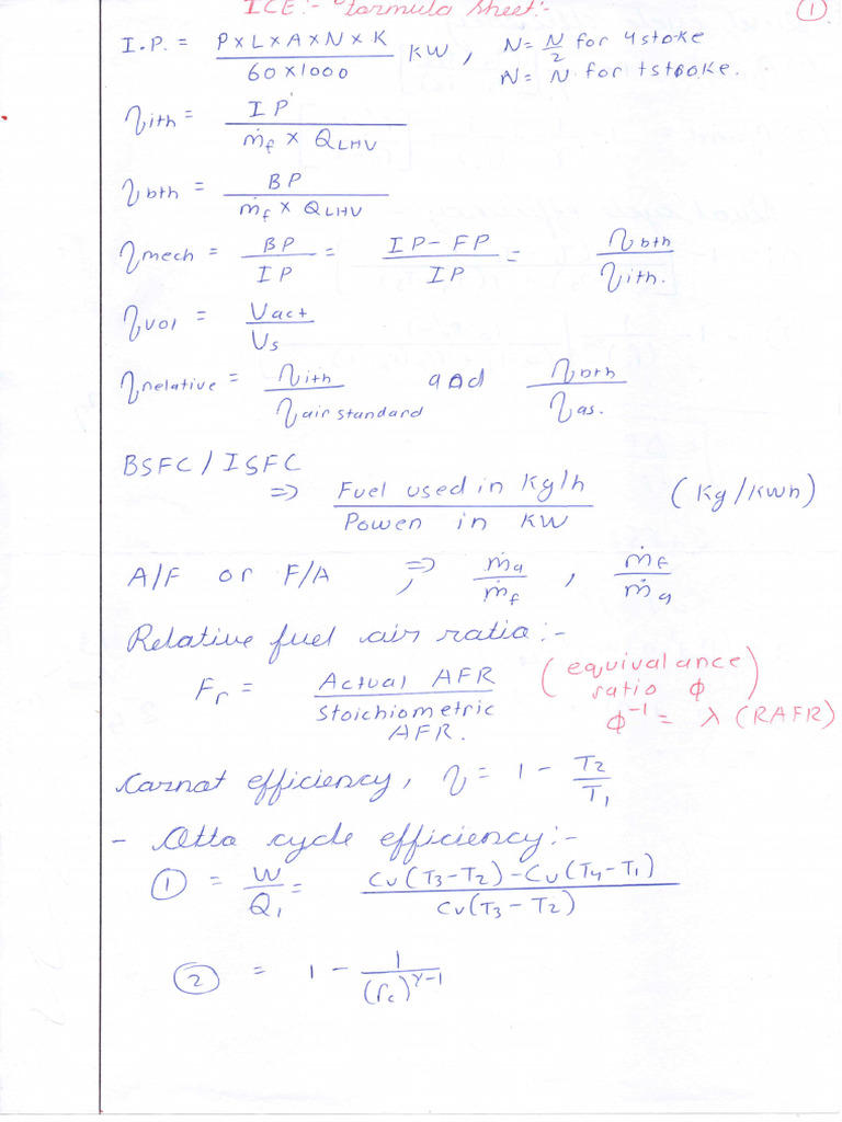 ICE Formula Sheet | PDF