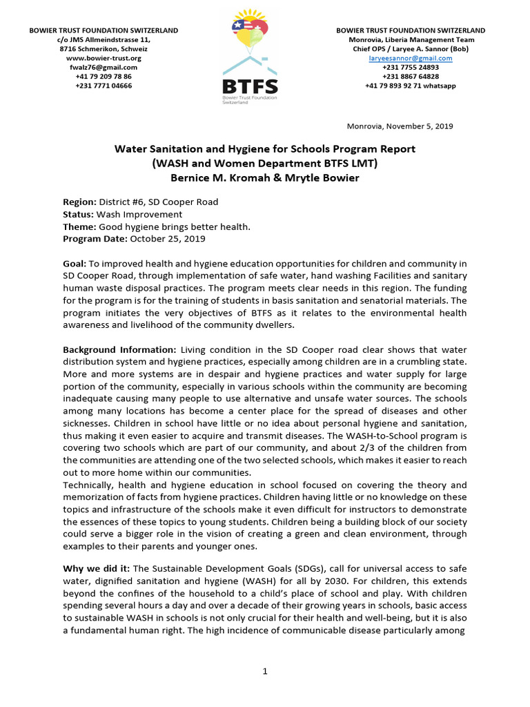 WASH Program Report for Schools | PDF | Wash | Sanitation