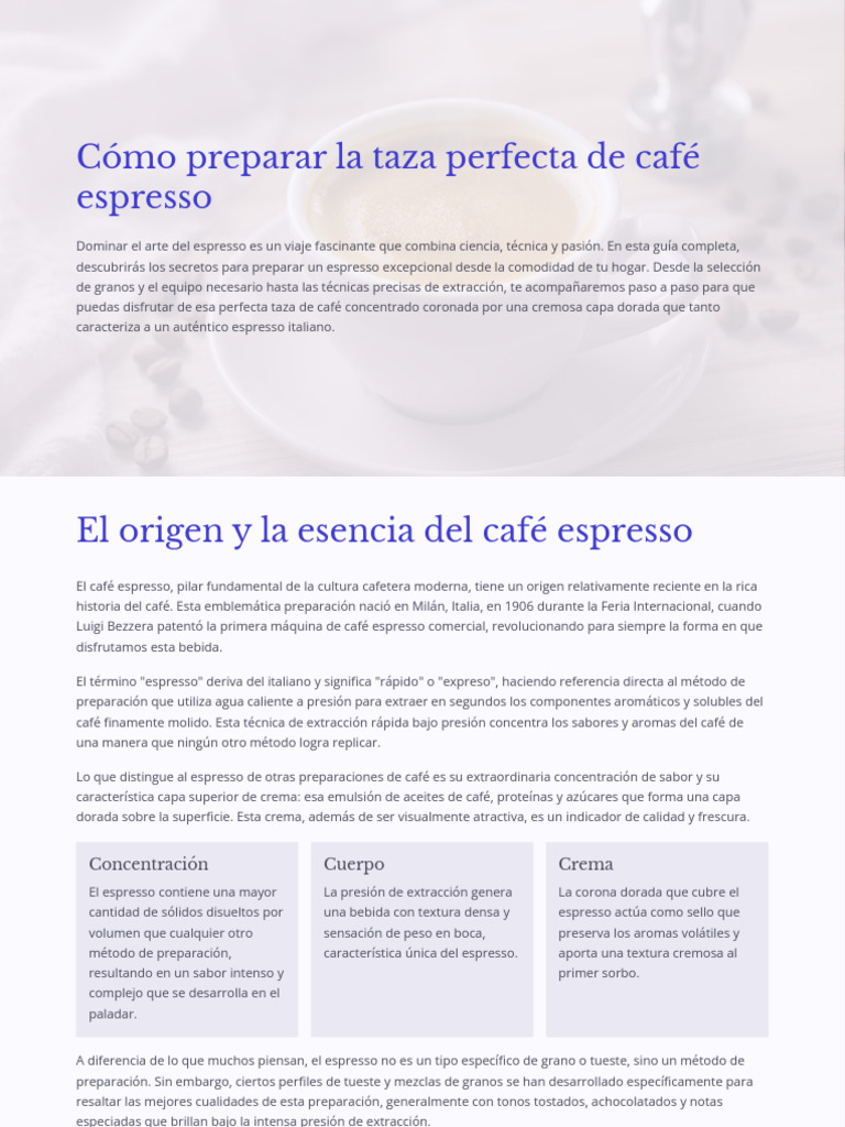 Como Preparar La Taza Perfecta de Cafe Espresso | PDF | café | Agua