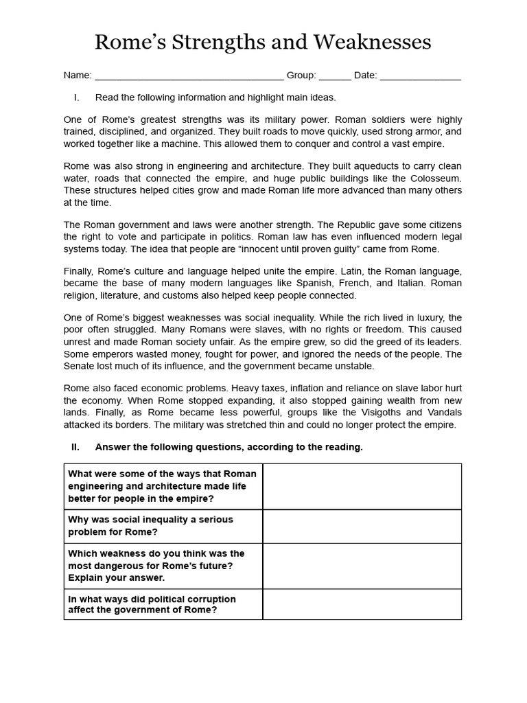 Strengths and Weaknesses of Rome | PDF