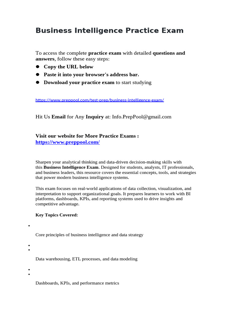 Business Intelligence Practice Exam | PDF | Business Intelligence ...