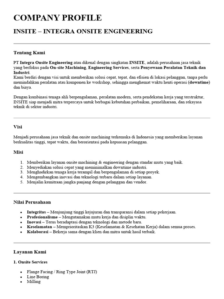 Profil Perusahaan PT Integra Onsite | PDF