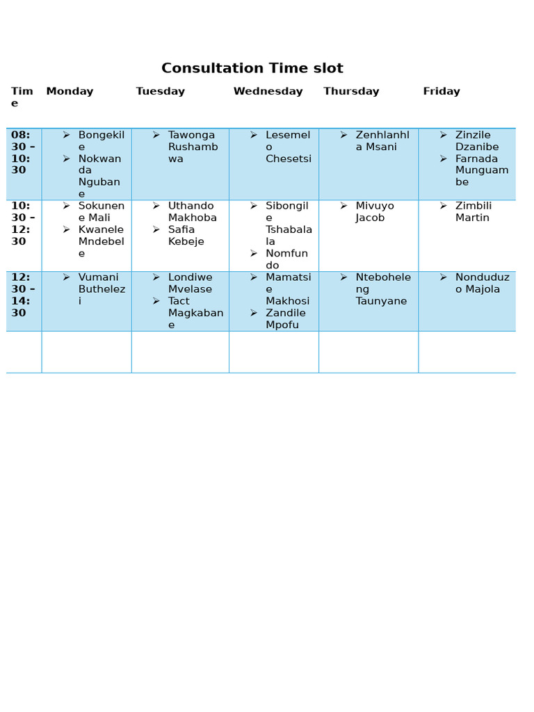 Consultation Schedule for Farnada | PDF