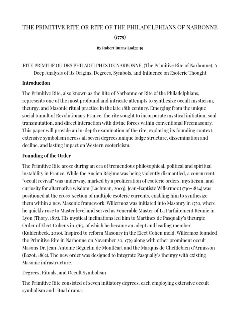 The Primitive Rite of Narbonne Explained | PDF | Freemasonry | Western ...