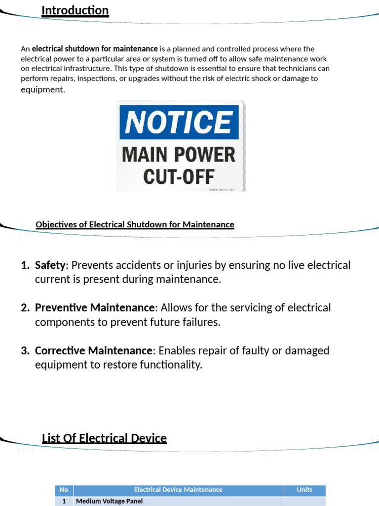 Electrical Shutdown Maintenance Guide | PDF | Transformer | Power ...
