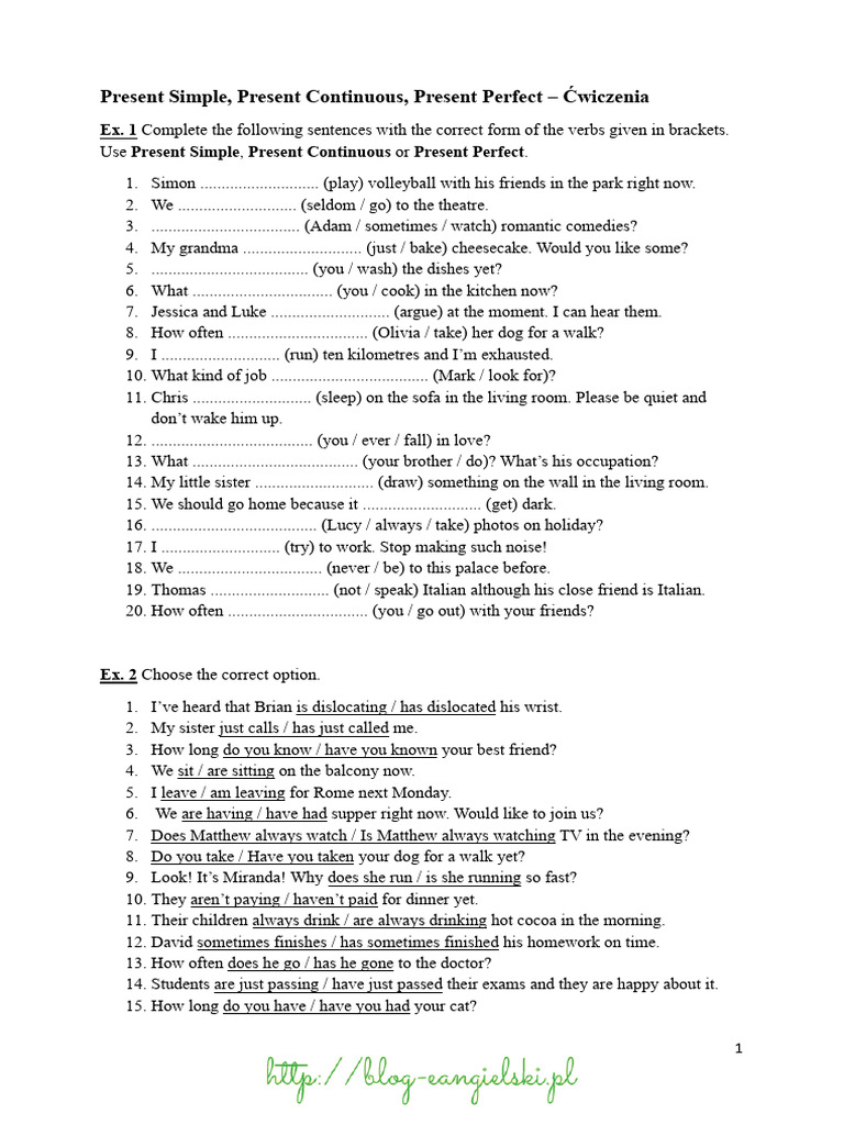 Present Tense Exercises and Practice | PDF