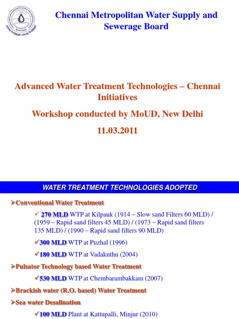 CMWSSB Chennai | PDF | Sewage Treatment | Desalination