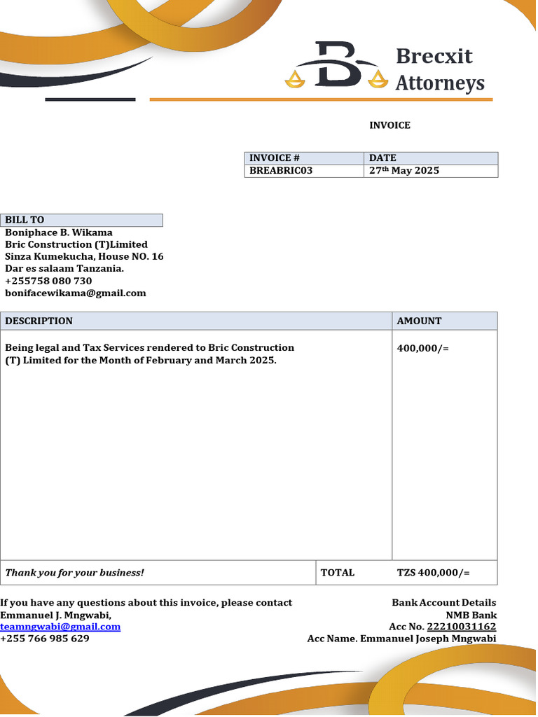 Brecxit Attorneys February & March Invoice | PDF