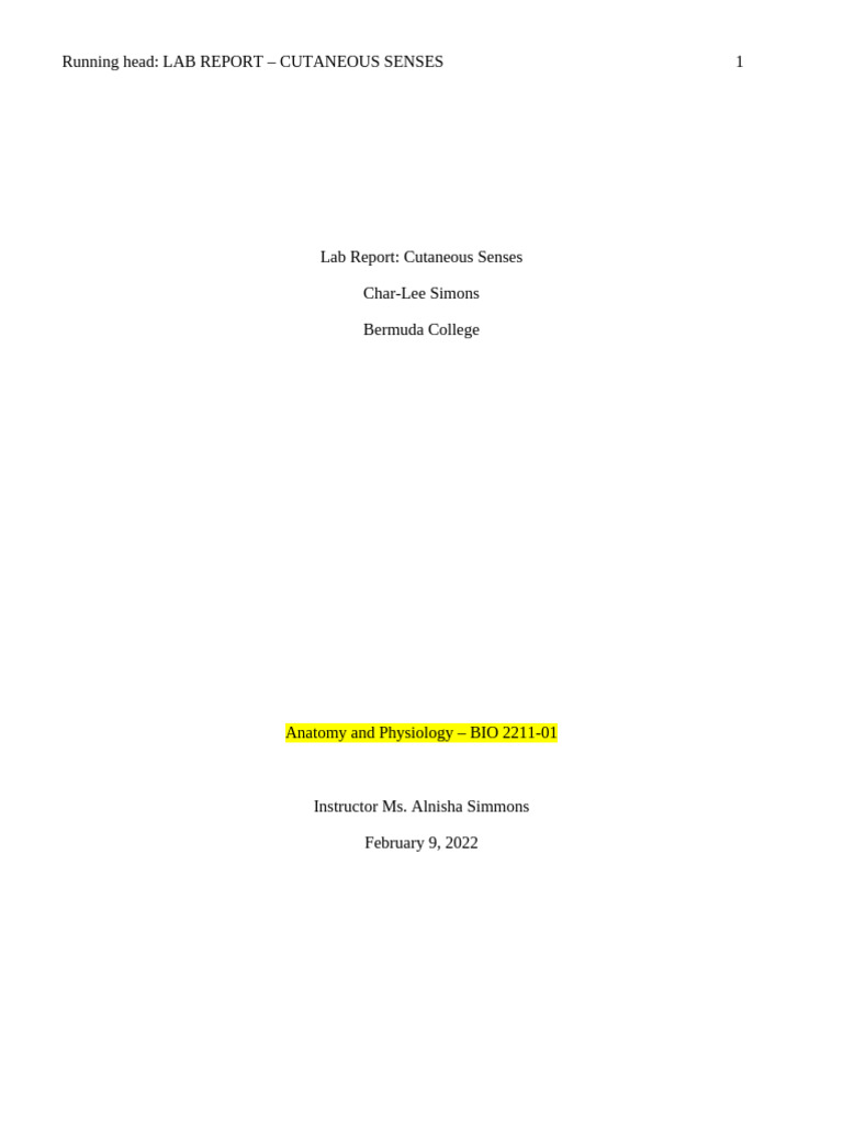 Lab Report 1 Cutaneous Senses | PDF | Senses | Nervous System