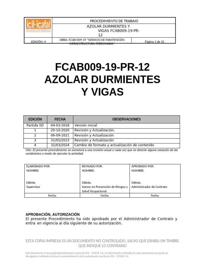 PR-12 Azolar Durmientes o Vigas E04_2024 Rev00 (2) | PDF | Seguridad y ...