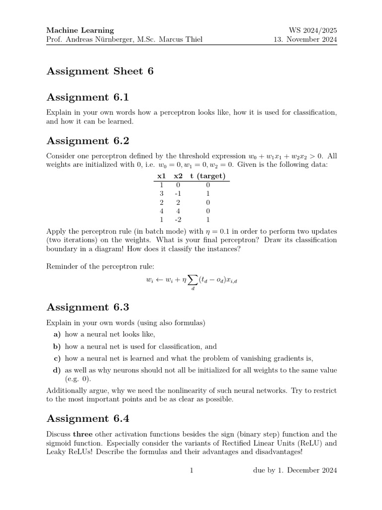 Machine Learning Perceptron Assignments | PDF