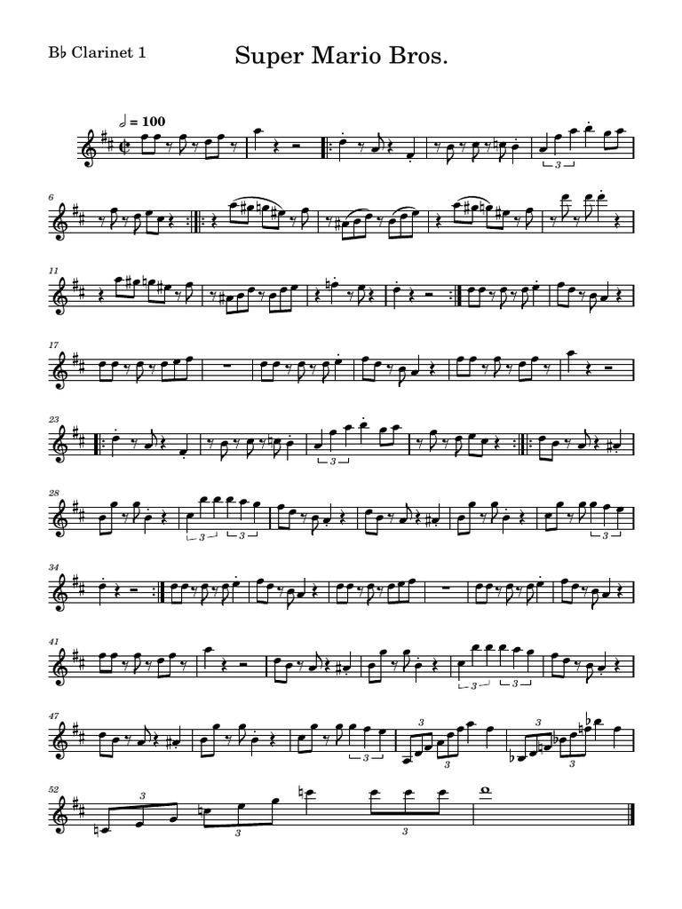 Super Mario Clarinet Sheet Music | PDF | Single Player Video Games ...