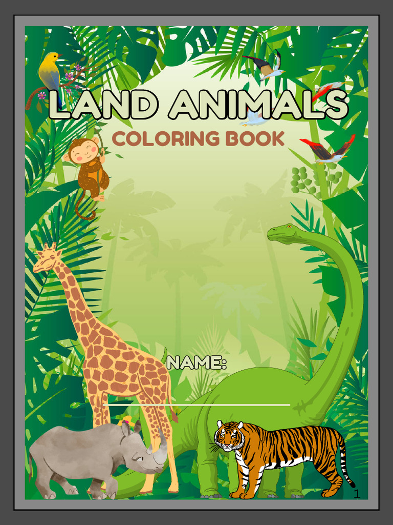 Land Animals Coloring Pages Activity in Black and White Illustrative ...