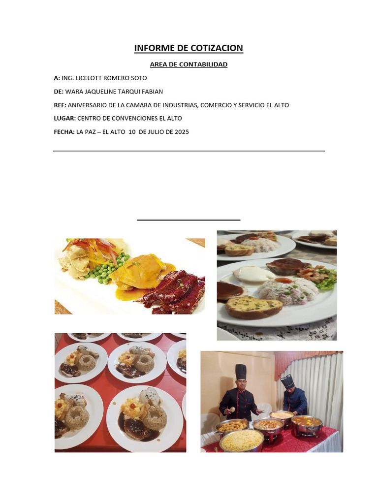 Informe de Cotizacion de Comida y Bocaditos 2 | PDF
