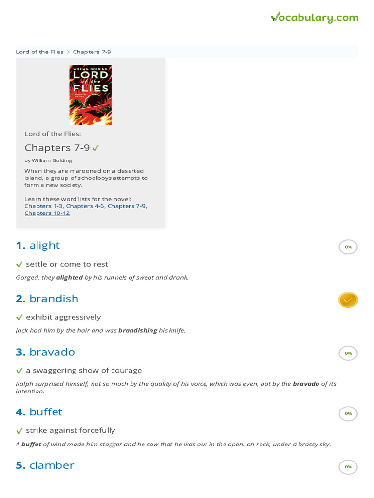 Lord of The Flies - by William Golding, Chapters 7-9 - Vocabulary List ...