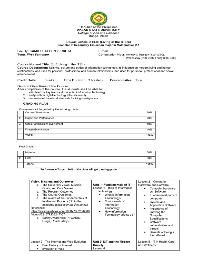 Course Outline for Living in IT Era | PDF | Internet | E Commerce
