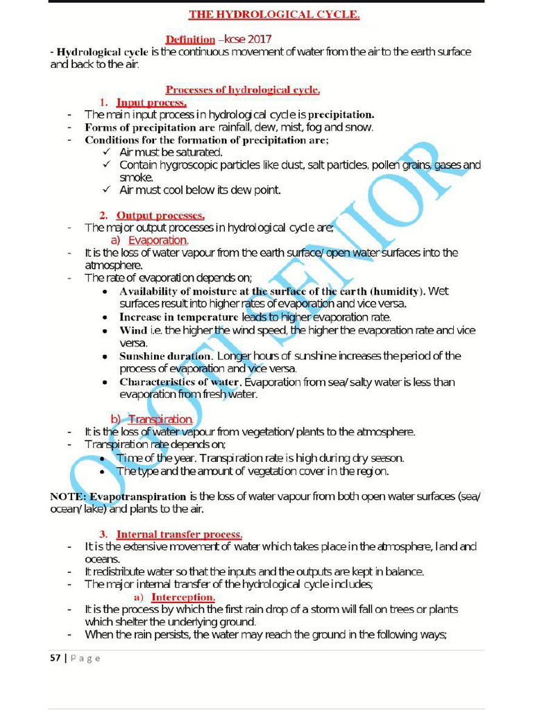 Hydrological Cycle& Action of Rivers Geo Notes | PDF