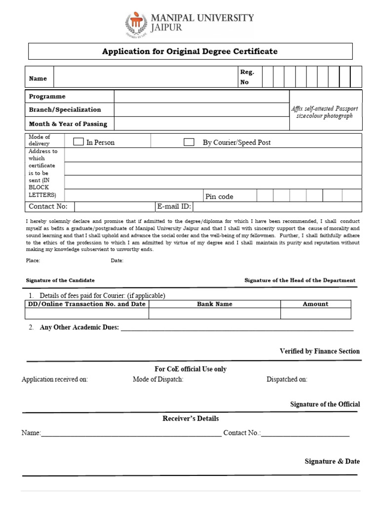 Application For Original Degree Certificate | PDF