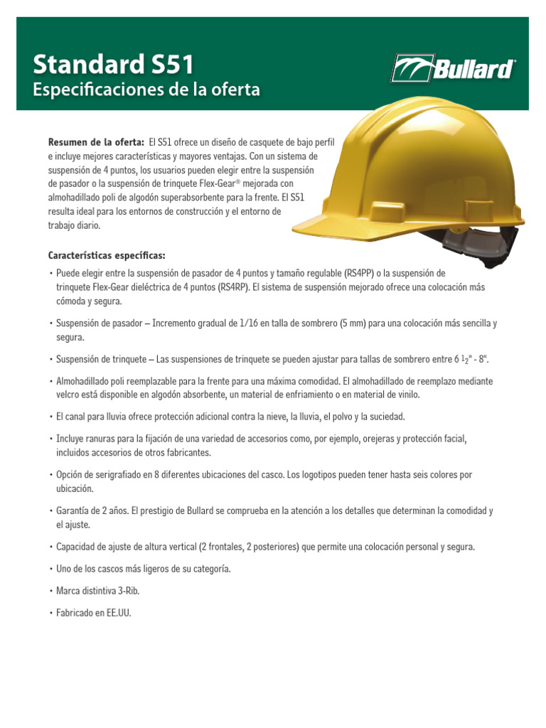 Casco de Seguridad Bullard S31 | PDF