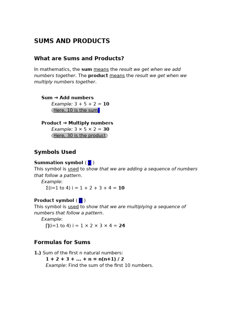 Sums and Products | PDF