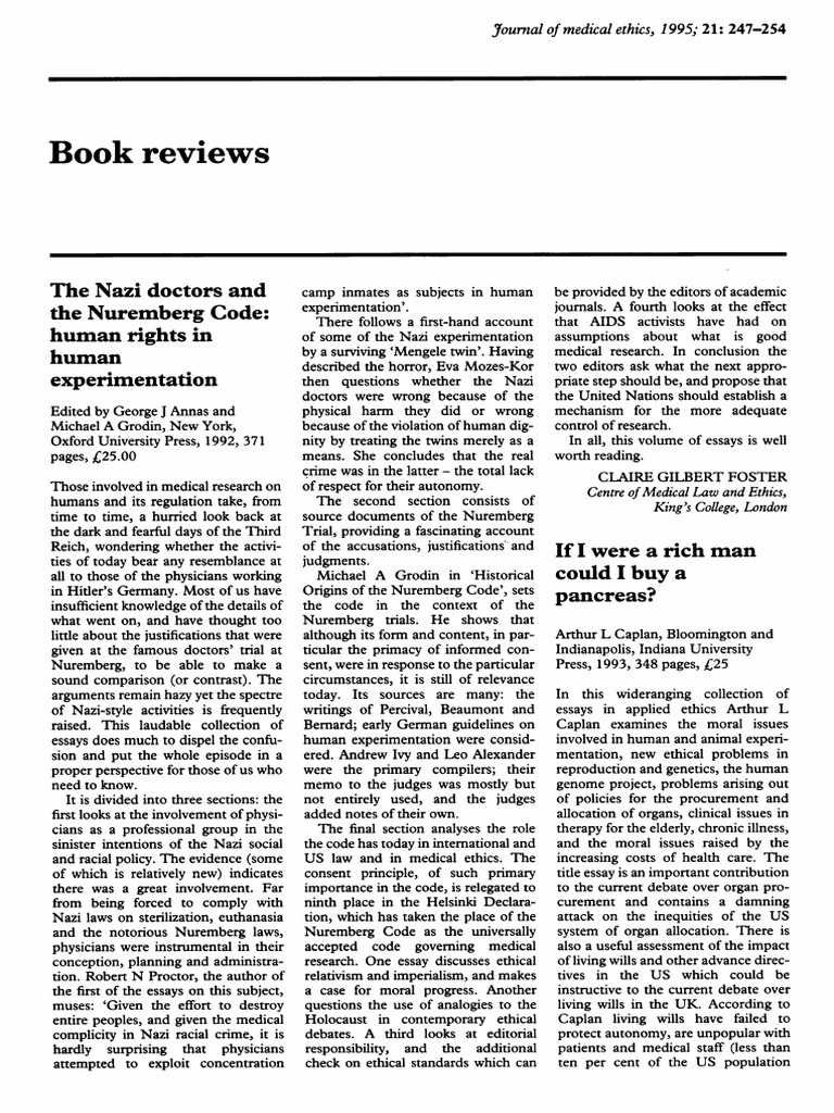 Nazi Doctors and Human Experimentation | PDF | Medical Ethics